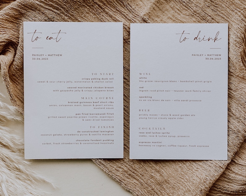 Minimal Wedding Menu Template Minimalist Wedding Menu Modern - Etsy