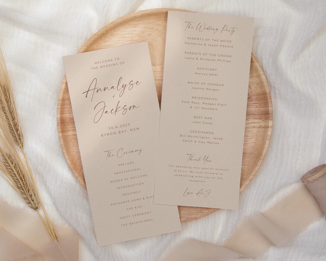 Modern Wedding Program Template, Wedding Ceremony Program, Order of ...