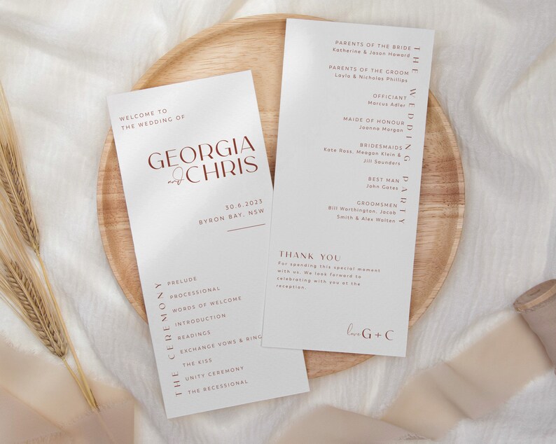 Minimalist Wedding Program Wedding Ceremony Program Template | Etsy