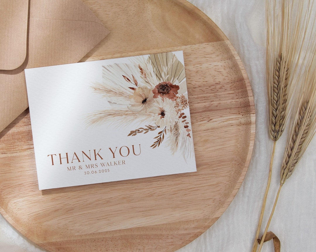 Boho Thank You Card Template, Printable Thank You Card, Instant ...