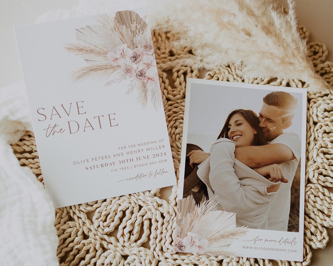 Boho Floral Photo Save the Date Template (DIY Editable) - Etsy