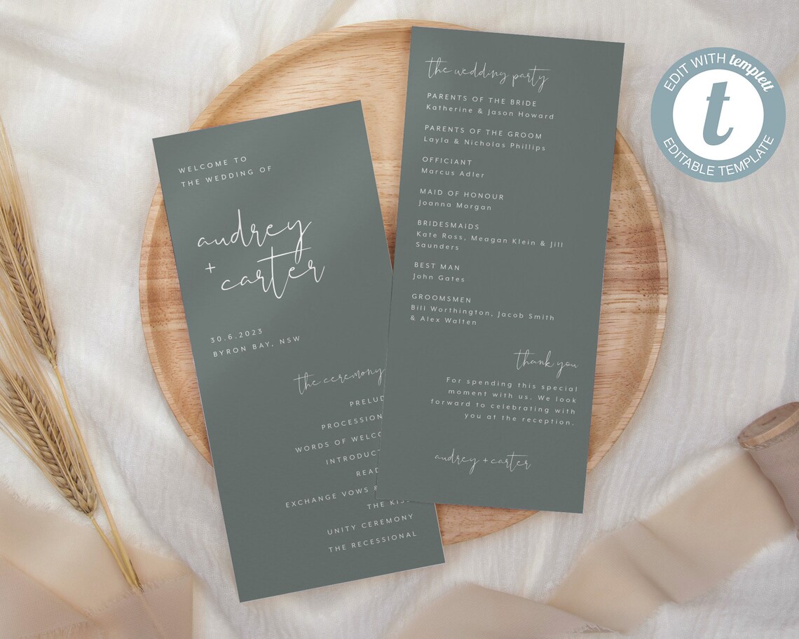 Modern Wedding Program Template Editable Wedding Program - Etsy