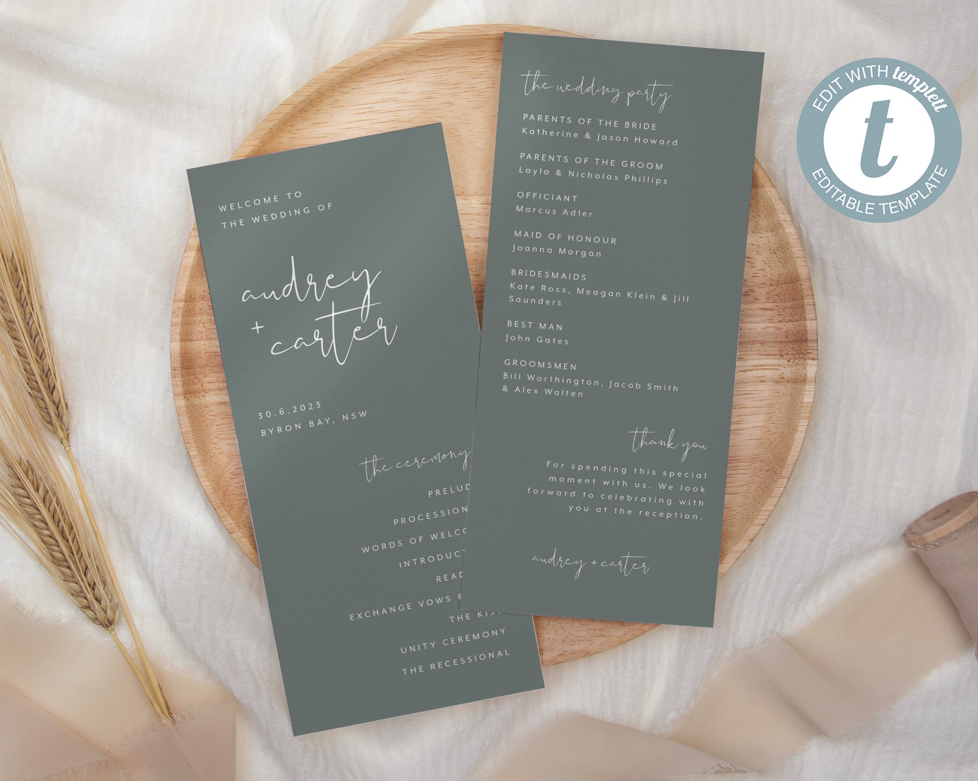Modern Wedding Program Template Editable Wedding Program - Etsy