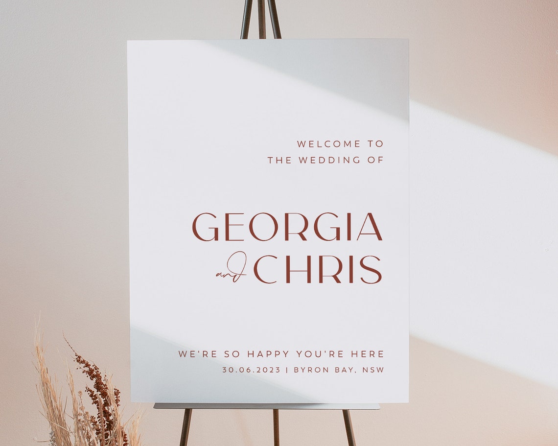 Minimal Wedding Welcome Sign Template Modern Calligraphy | Etsy