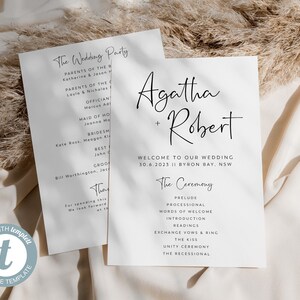Minimalist Wedding Program Template, Modern Wedding Program, Minimal ...