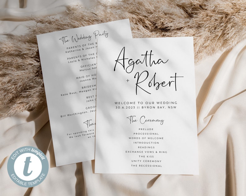 Minimalist Wedding Program Template Modern Wedding Program | Etsy
