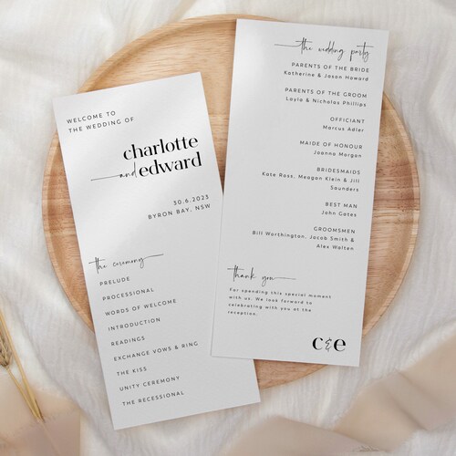 Minimalist Wedding Program Template Modern Wedding Program - Etsy