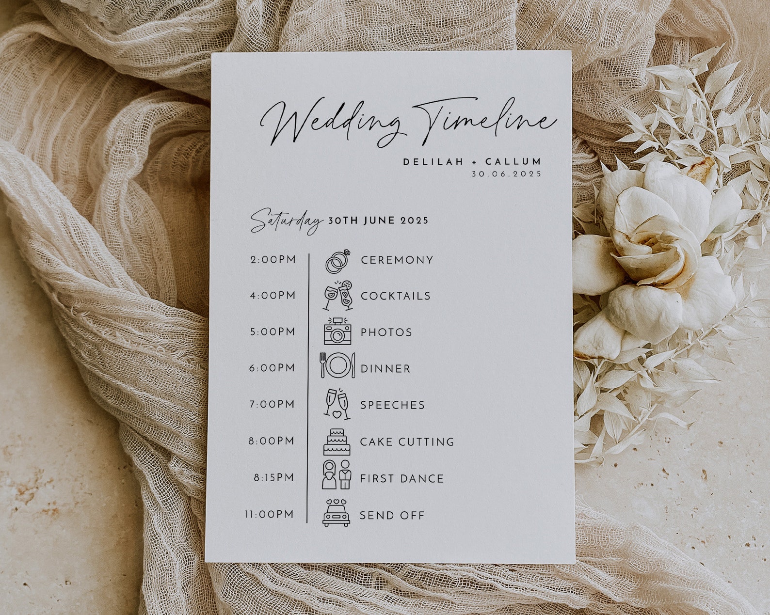 Wedding Timeline Template Wedding Itinerary Order of Events - Etsy UK