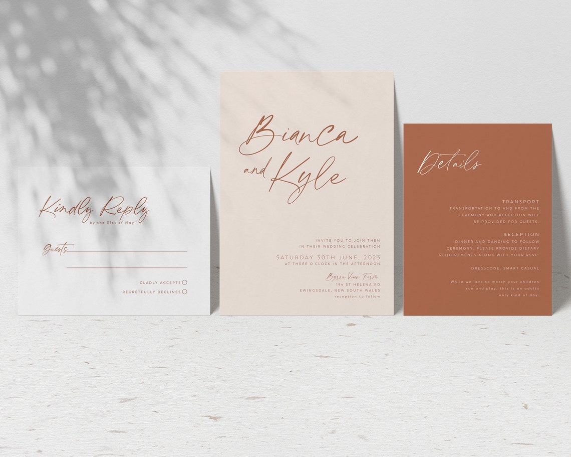 Minimal Wedding Invitation Template Set Wedding Instant | Etsy