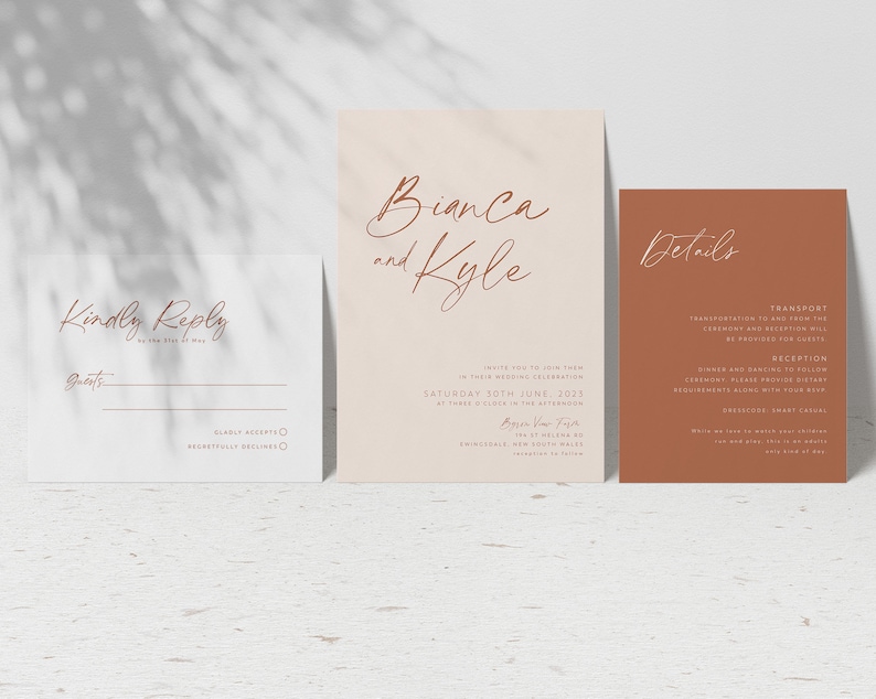 Minimal Wedding Invitation Template Set Wedding Instant - Etsy