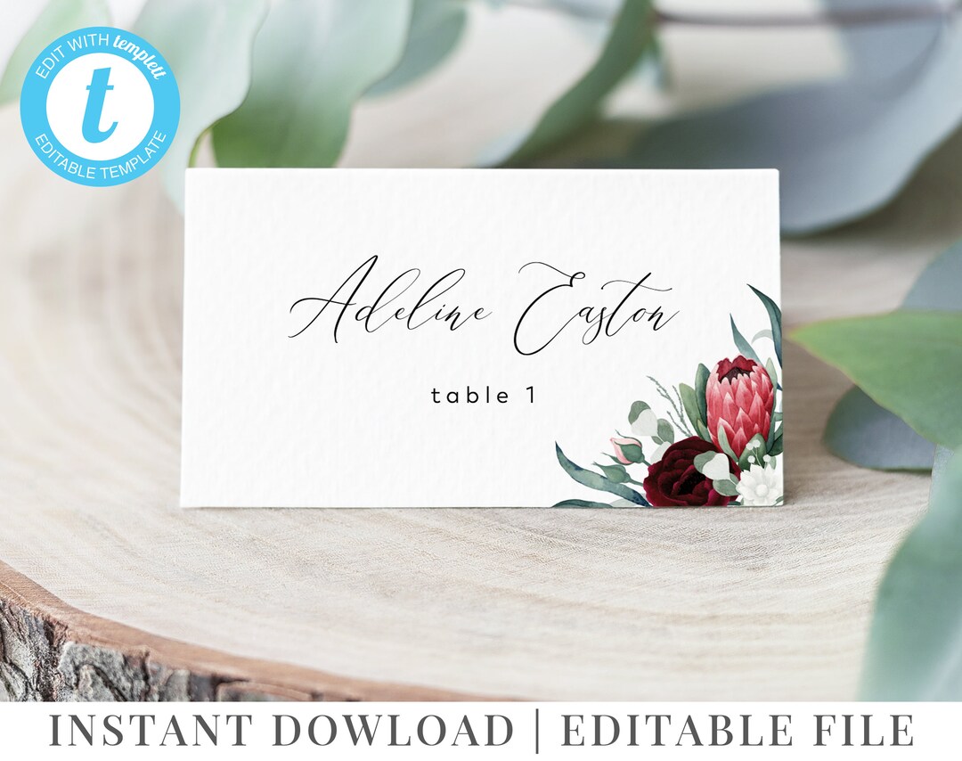 Floral Place Cards Template Editable Wedding Name Cards - Etsy