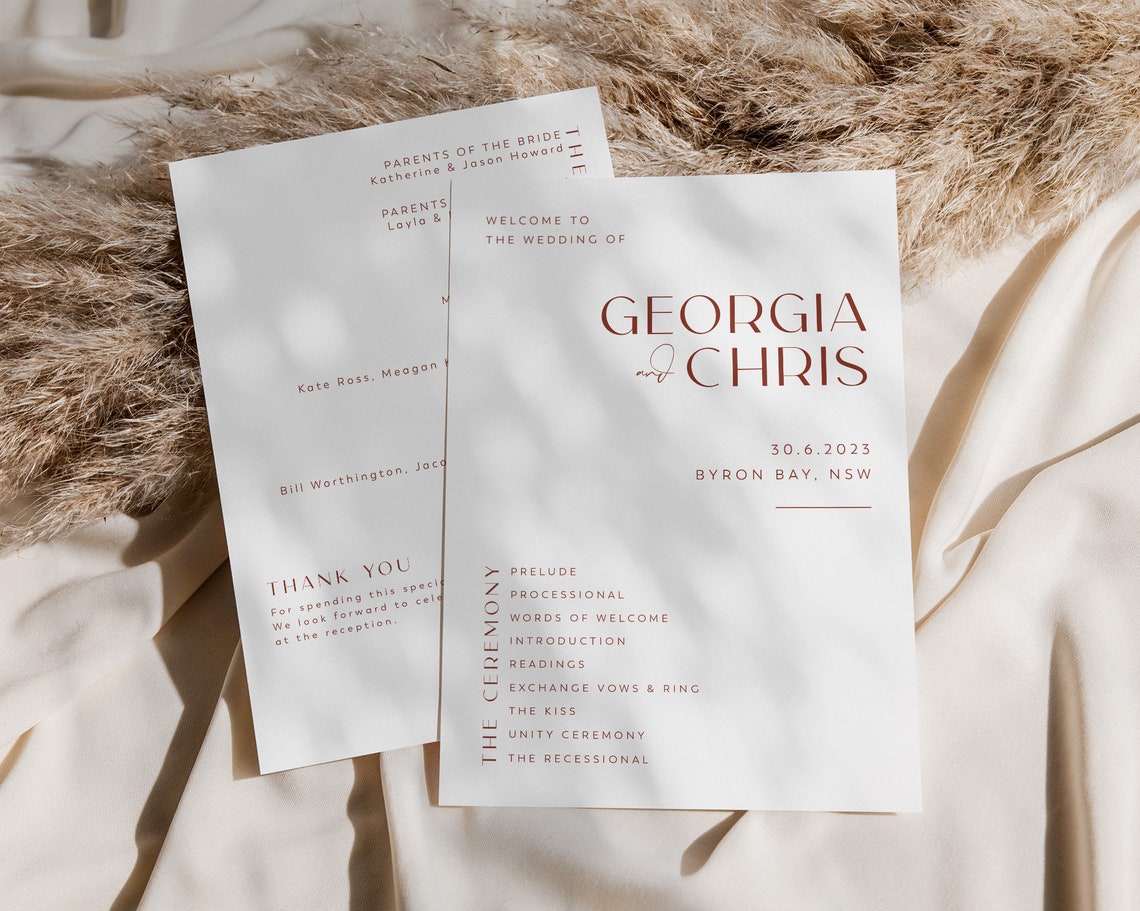 Minimalist Wedding Program Wedding Ceremony Program Template | Etsy