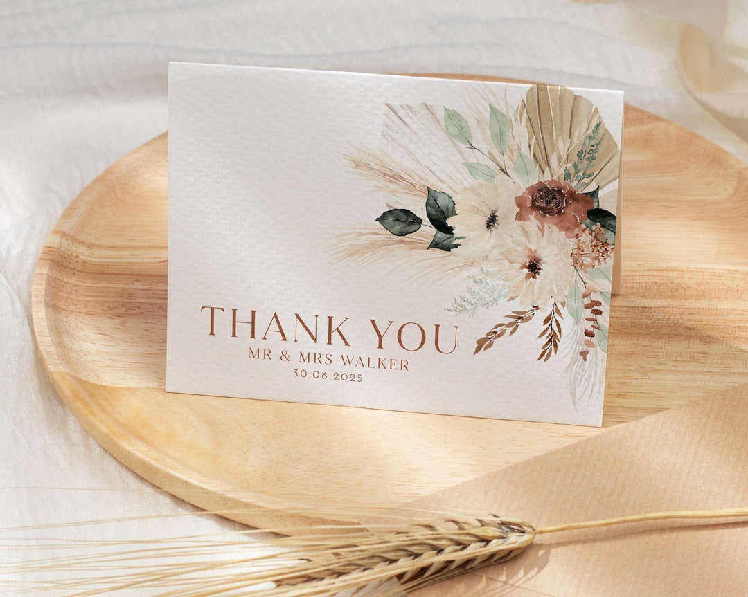 Boho Thank You Card Template, Printable Thank You Card, Instant ...