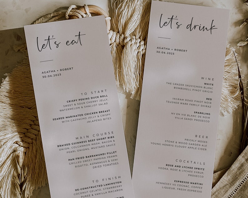 Minimal Wedding Menu Template Minimalist Wedding Menu Modern | Etsy