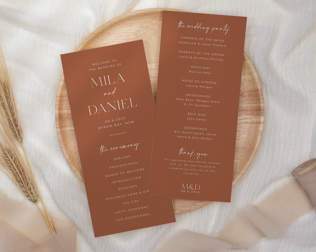 Minimalist Wedding Program, Editable Ceremony Program Template, Order ...