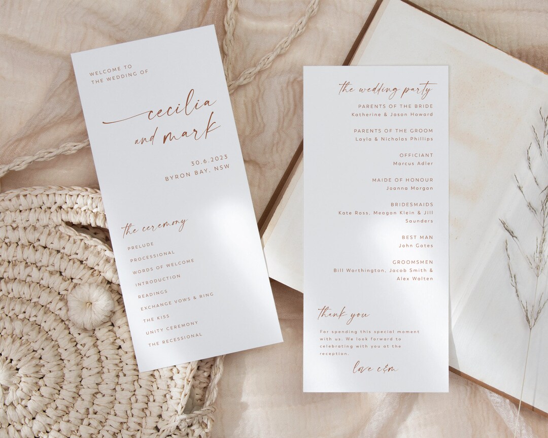 Minimalist Wedding Program Template, Wedding Ceremony Program, Order of ...