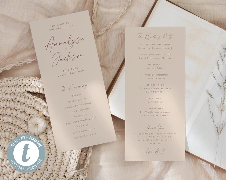 Modern Wedding Program Template Wedding Ceremony Program | Etsy