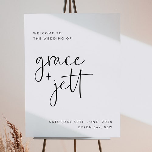 Minimal Wedding Welcome Sign Template Modern Calligraphy - Etsy
