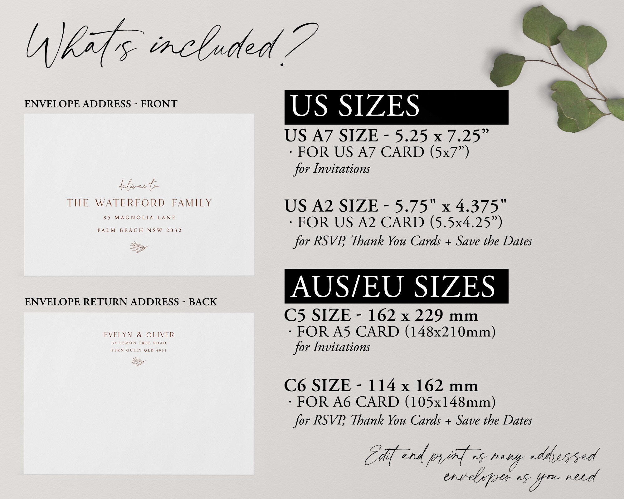 Envelope Addressing Template Printable Envelope Template | Etsy