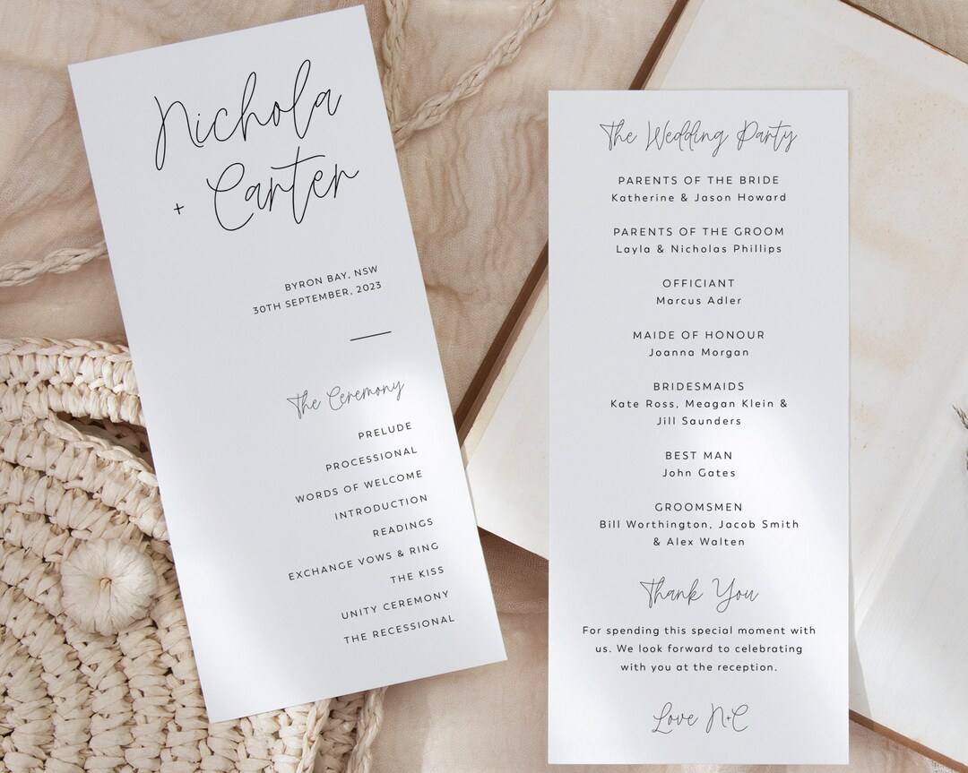 Minimalist Wedding Program Template, Modern Wedding Program, Minimal ...