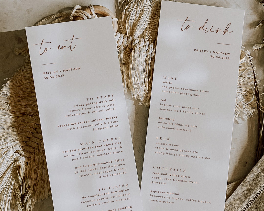 Minimal Wedding Menu Template, Minimalist Wedding Menu, Modern Wedding ...