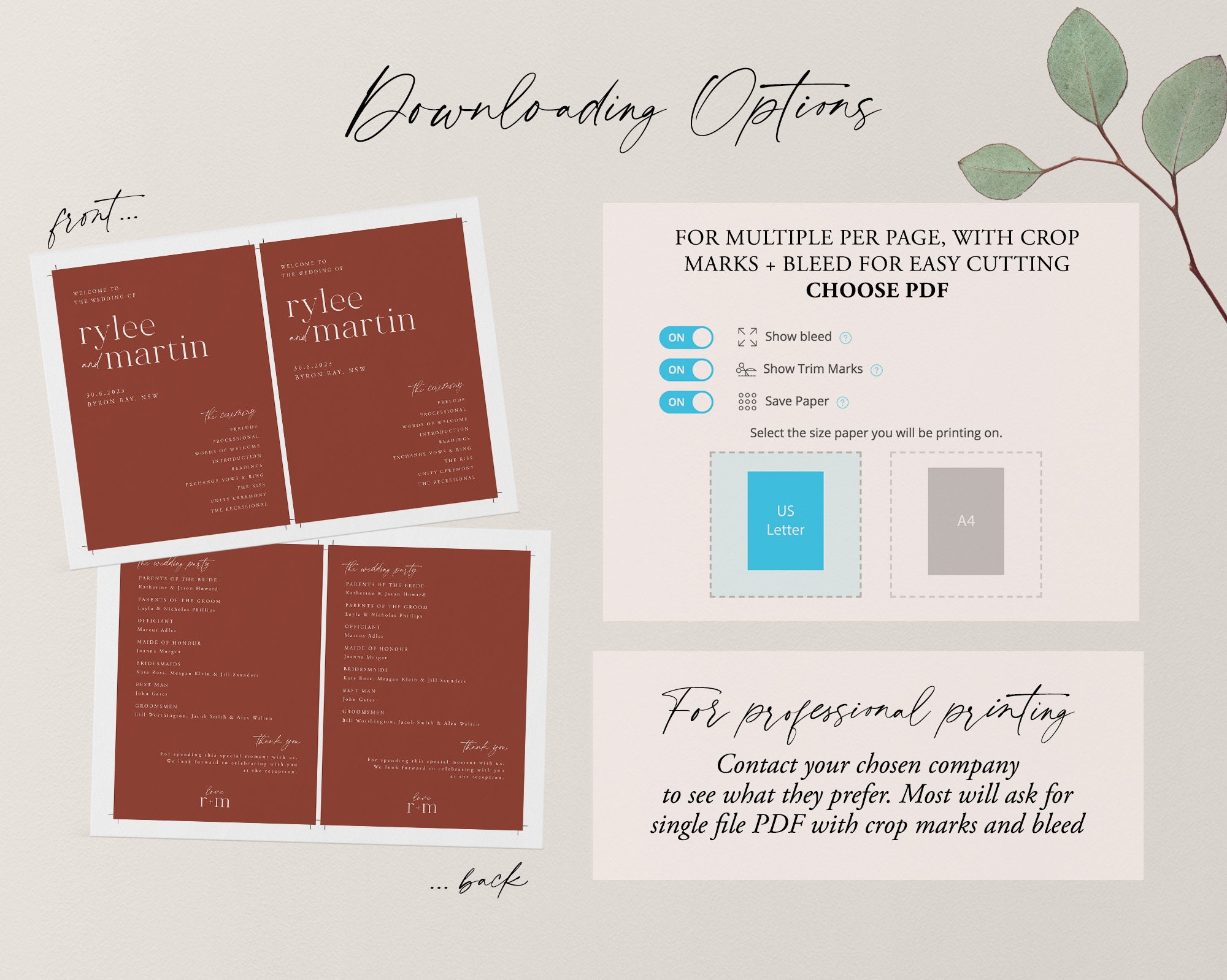 Modern Wedding Program Template Printable Wedding Program | Etsy