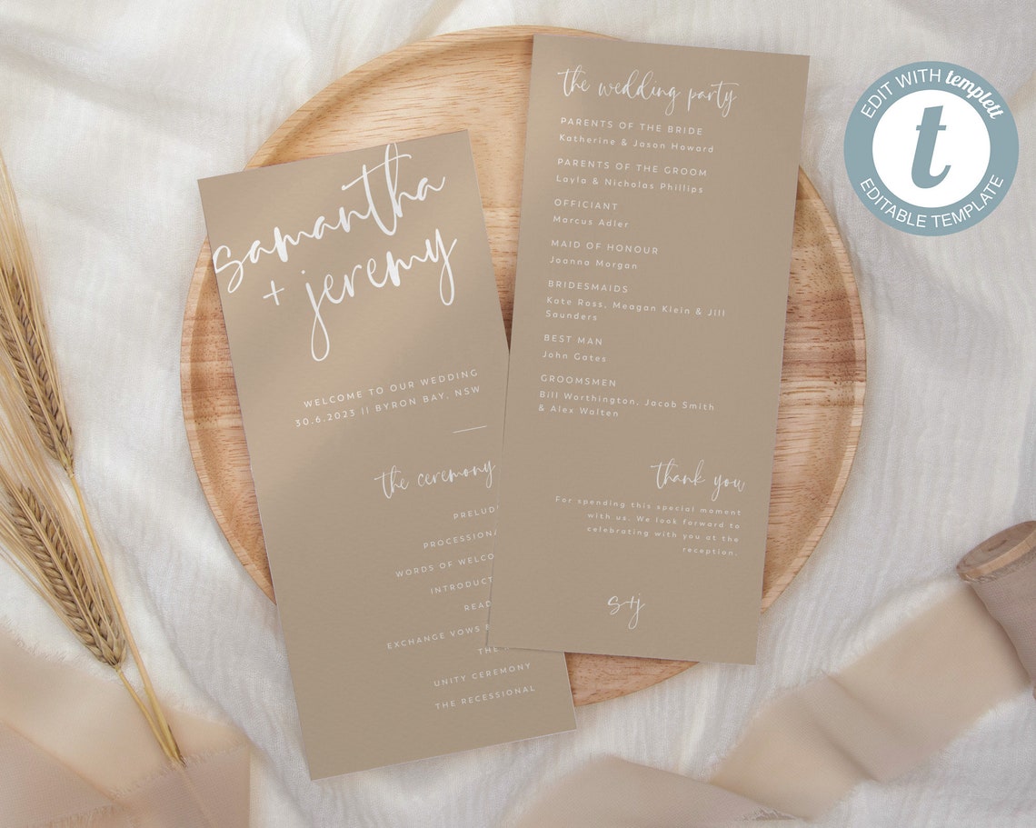 Modern Wedding Program Template Wedding Ceremony Program | Etsy