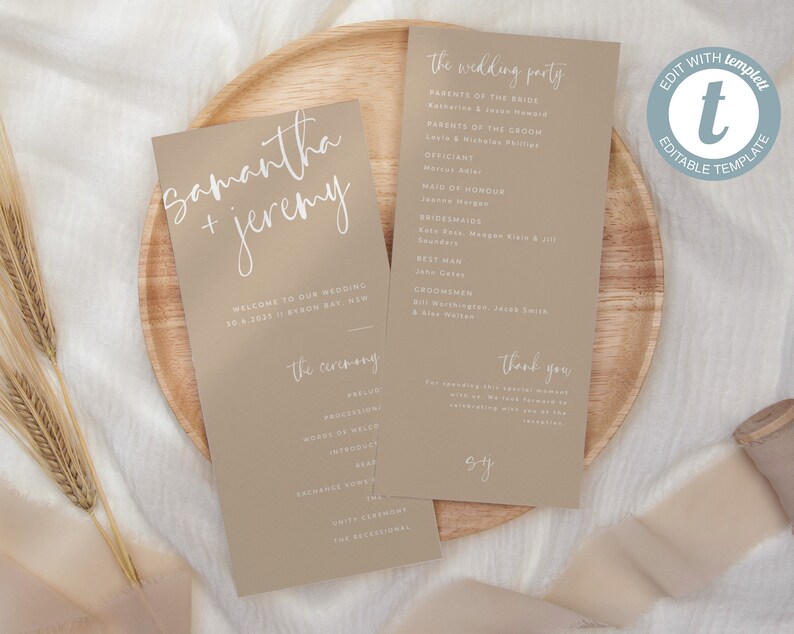 Modern Wedding Program Template Wedding Ceremony Program - Etsy