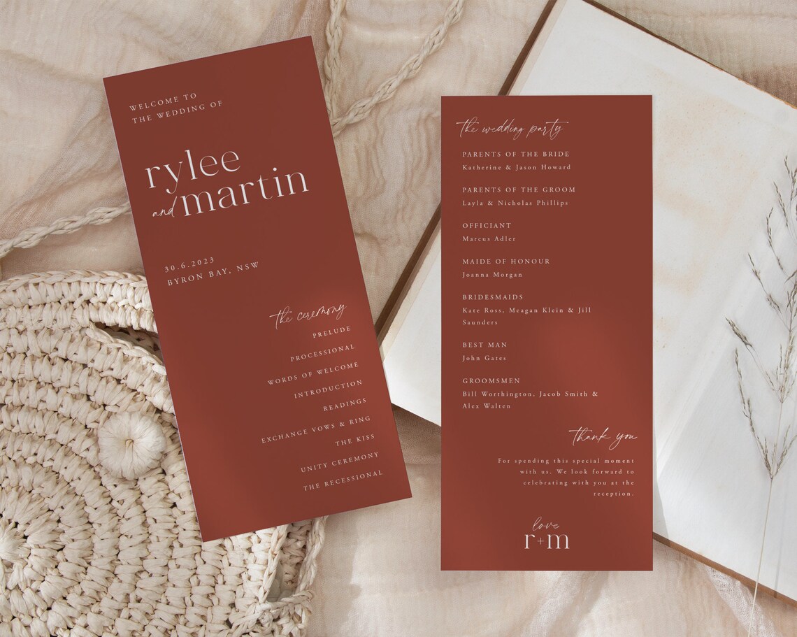 Modern Wedding Program Template: Minimalist Ceremony Order (editable ...