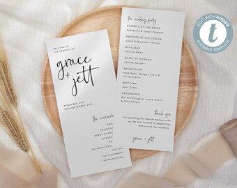 Minimalist Wedding Program Template Printable Modern Order of - Etsy