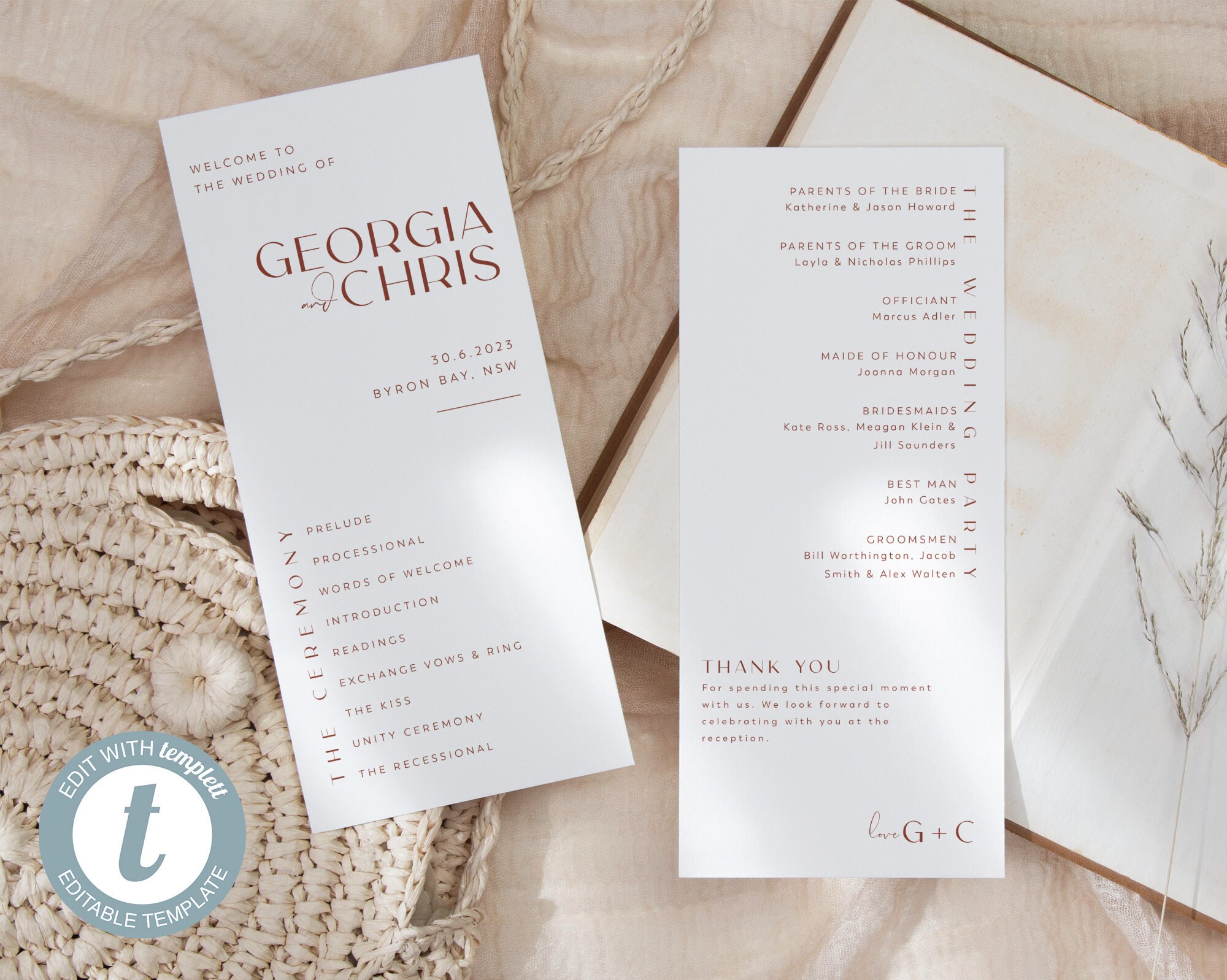 Minimalist Wedding Program Wedding Ceremony Program Template | Etsy