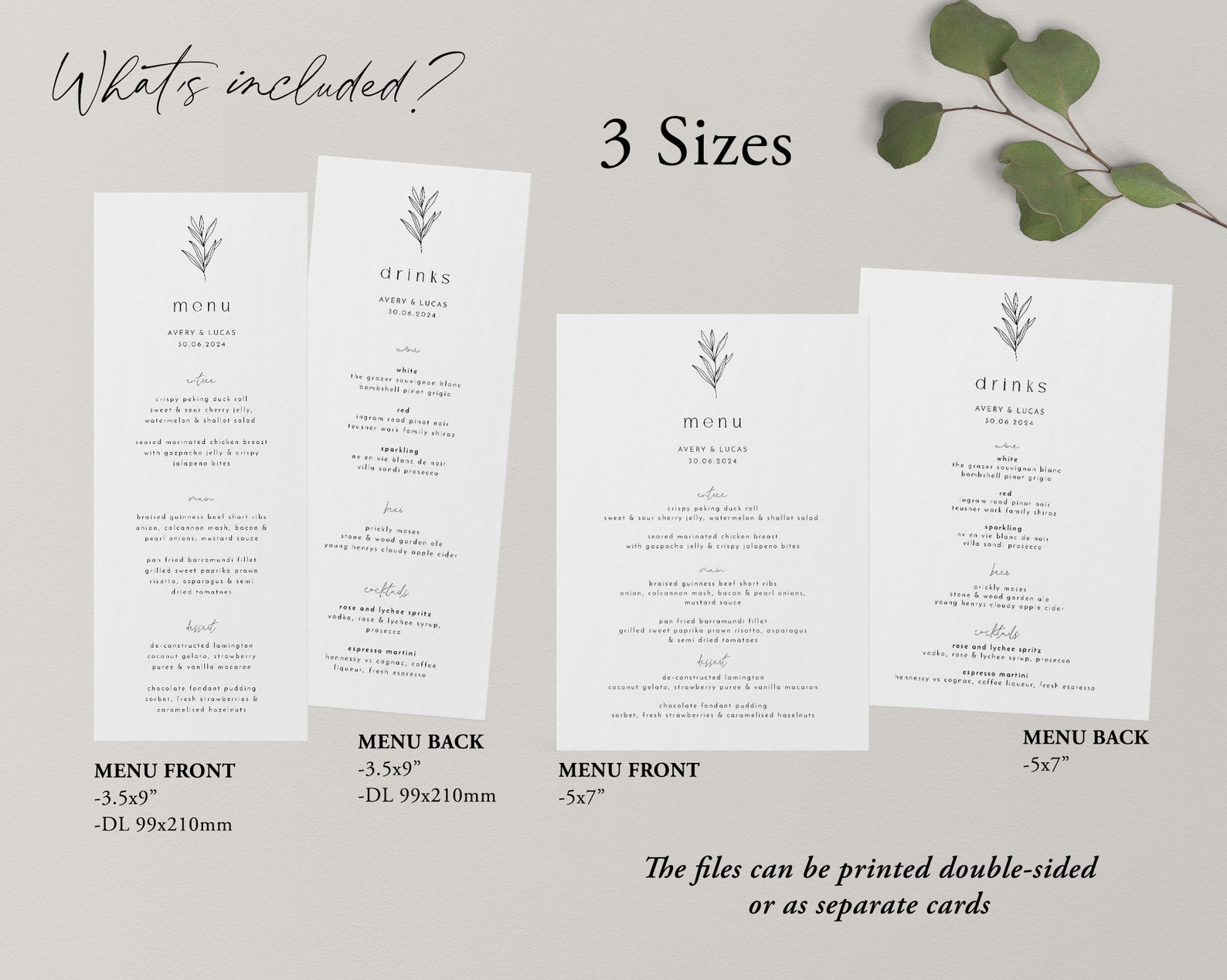 Minimal Leaf Wedding Menu Template Minimalist Wedding Menu - Etsy