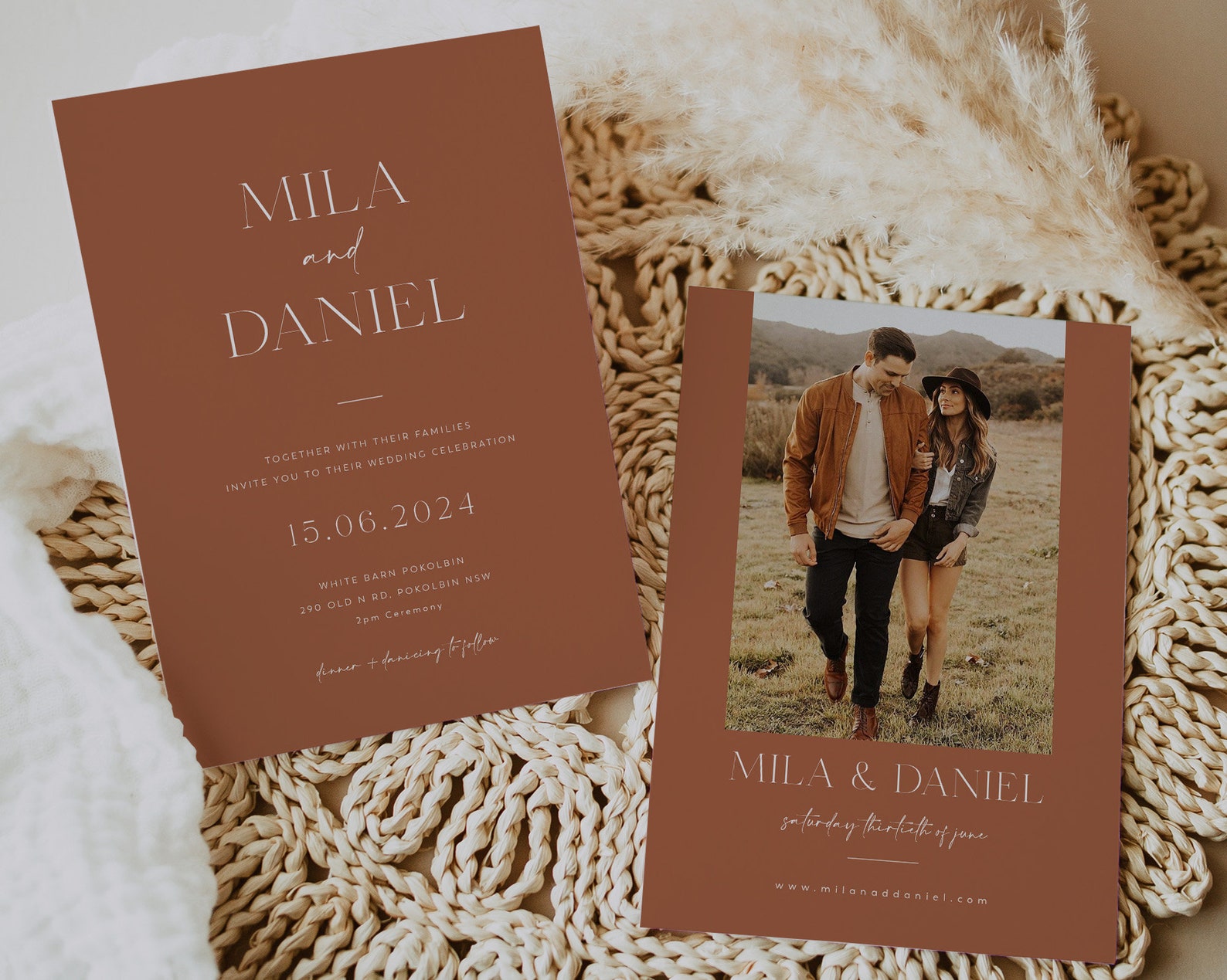 Boho Wedding Invitation Set Template Minimal Wedding Invite - Etsy