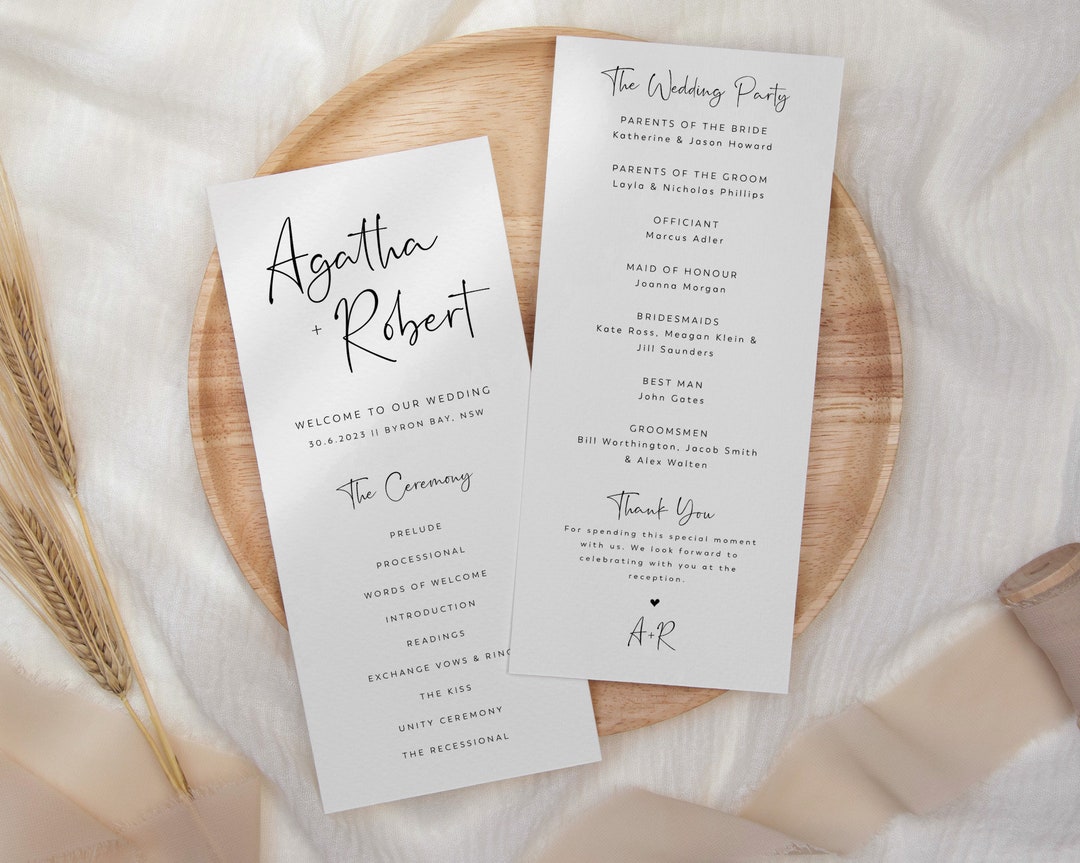 Minimalist Wedding Program Template, Modern Wedding Program, Minimal ...