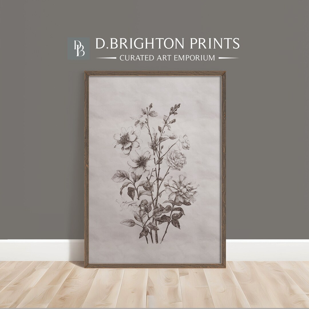 Vintage Floral Sketch Botanical Drawing PRINTABLE Digital Antique Print ...