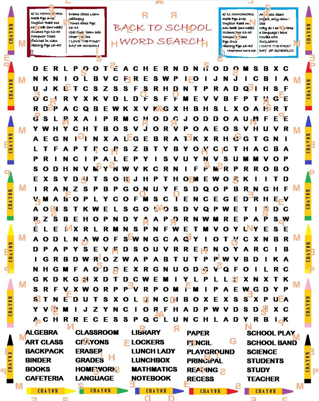 Back to School Word Search - Etsy