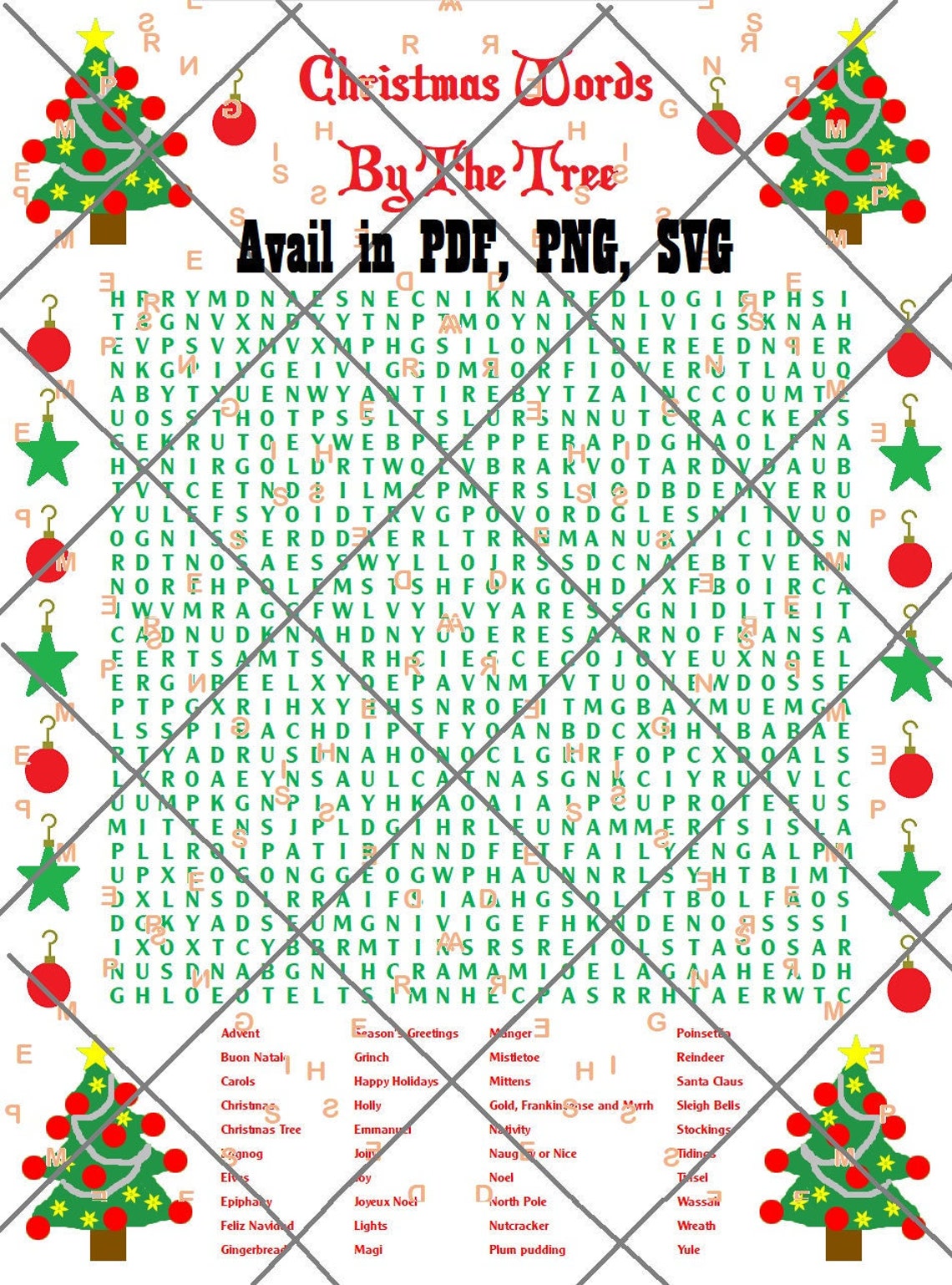 Christmas Word Search Puzzle (PDF, PNG, SVG) - Etsy