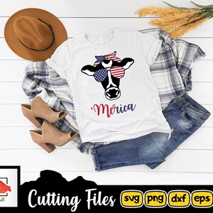 Cow With Bandana Merica Svg File Silhouette Patriotic Svg Files Cow ...