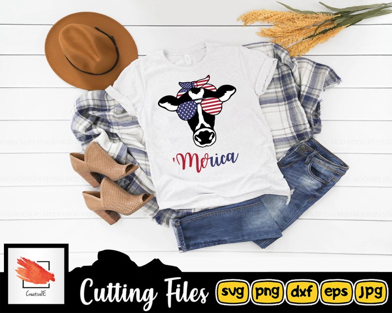 Cow With Bandana Merica Svg File Silhouette Patriotic Svg Files Cow ...