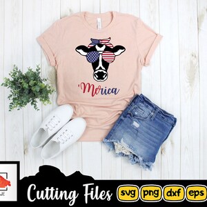 Cow With Bandana Merica Svg File Silhouette Patriotic Svg Files Cow ...