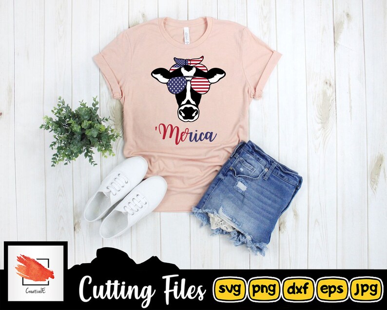 Cow With Bandana Merica Svg File Silhouette Patriotic Svg Files Cow ...