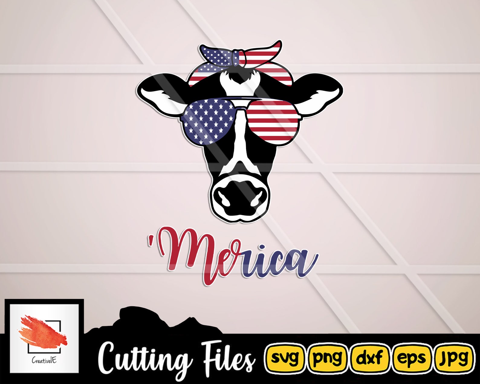 Cow With Bandana Merica Svg File Silhouette Patriotic Svg Files Cow ...