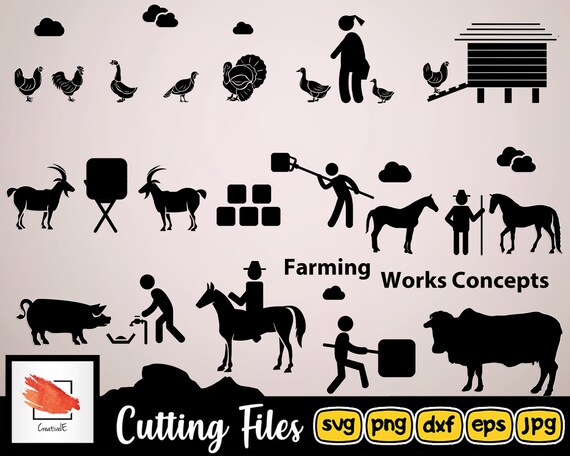 Farming Works Concepts Illustration With Various Silhouette | Etsy