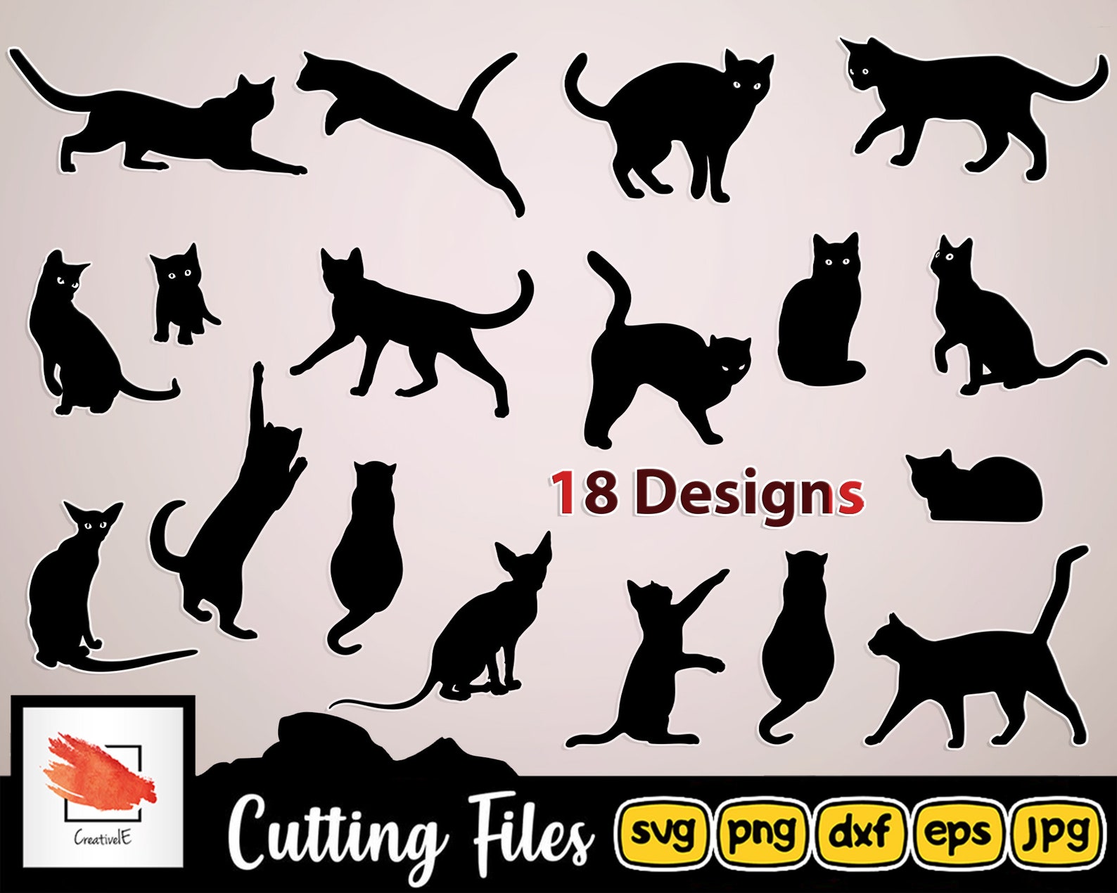 Cat Silhouettes | Cat SVG Bundle | Cat Clipart Shapes | Cat Clip Art ...