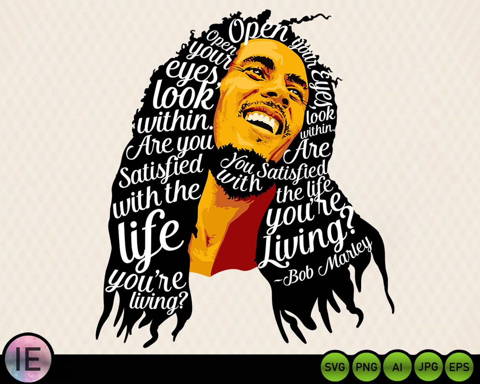 Bob Marley SVG Cut Files, Cricut Silhouette Printable Vector Clip Arts ...