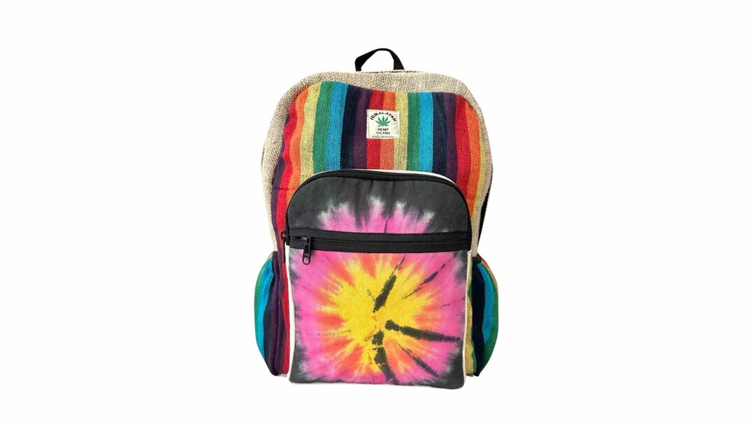 Tie Die Rainbow Color Back Pack for Men Women. Strong Hemp Fabric Large ...