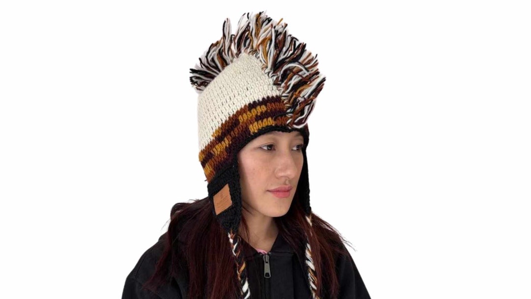 Himalayan Sherpa Wool Mohawk Hat for Winter. Extra Warm Wool Outside ...