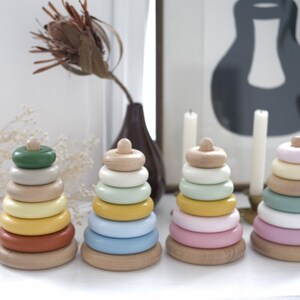 Wooden Ring Stacker Toy / Wooden Pyramid / Educational Toy / Blue ...