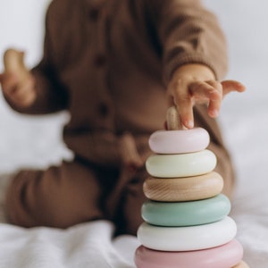 Wooden Ring Stacker Toy / Wooden Pyramid / Educational Toy / Blue ...