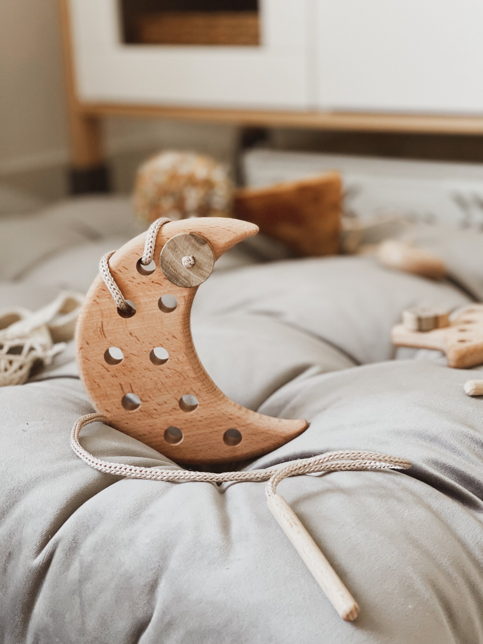 Gifts for Kids Wooden Lacing Toy Moon Toys Kids Toys Fidget - Etsy